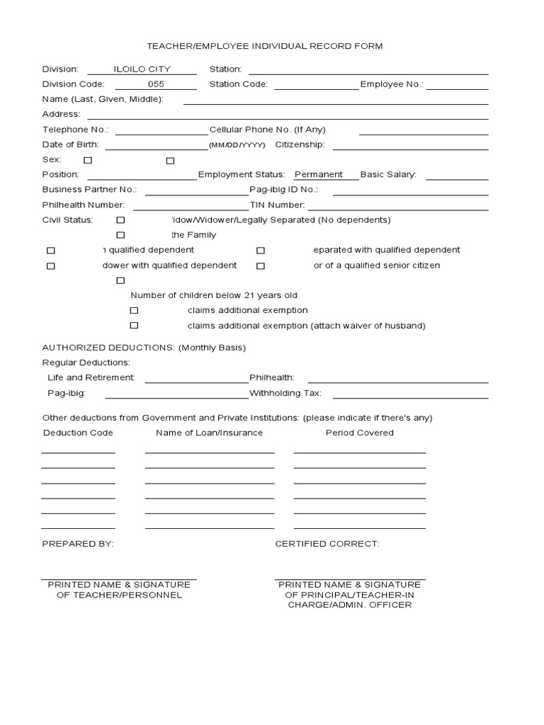 Individual Record Form | PDF