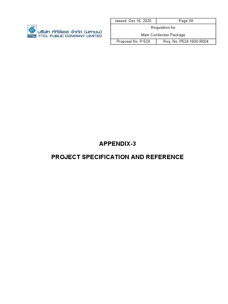 4.0 - APPENDIX-3 Project Spec & Reference (Index) | PDF