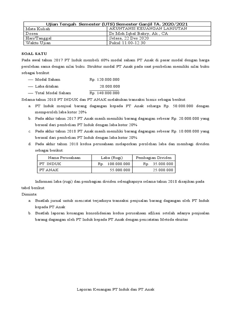 Soal UTS Aklan 2020.. | PDF