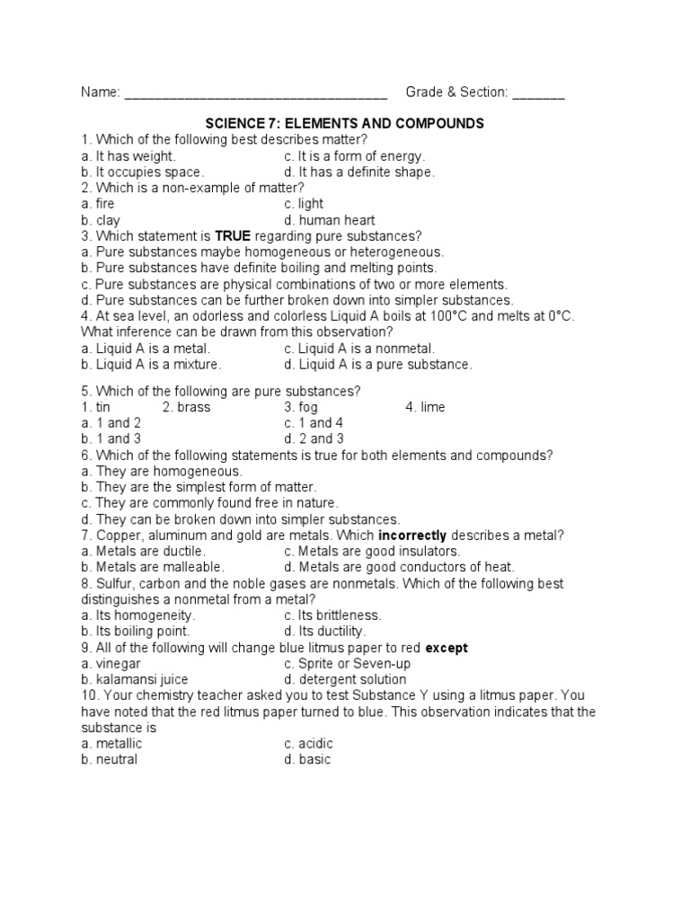 Grade 7 Activity Sheet