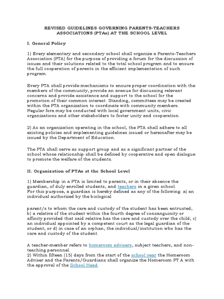 Revised Guidelines Governing Pta | PDF | Accounting And Audit ...