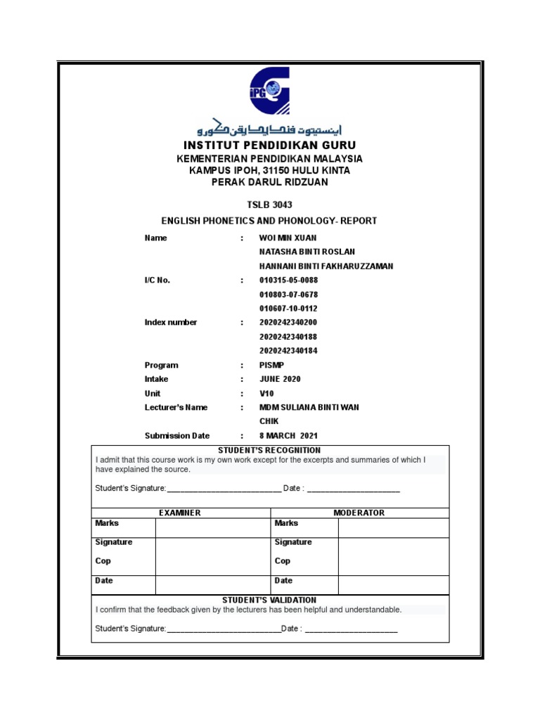 V10 Natasha, Woi Min Xuan, Hannani (Phonetics Report) | PDF | Consonant ...