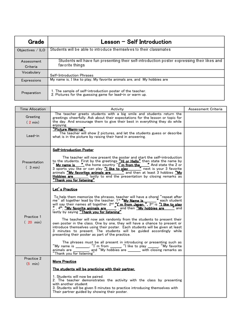 Lesson Plan | PDF | Behavior Modification | Teaching