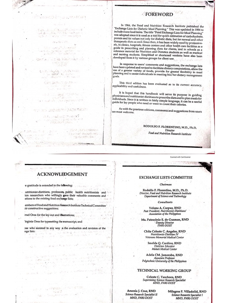 Exchange List For Meal Planning | PDF