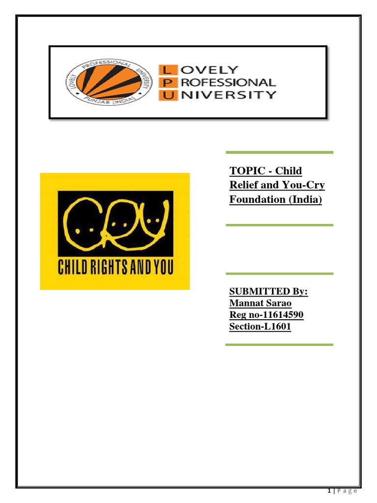 TOPIC - Child Relief and You-Cry Foundation (India) : Submitted By ...