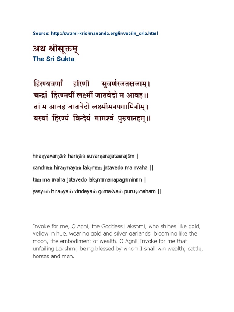 The Sri Sukta | PDF | Hindu Deities | Hindu Mythology