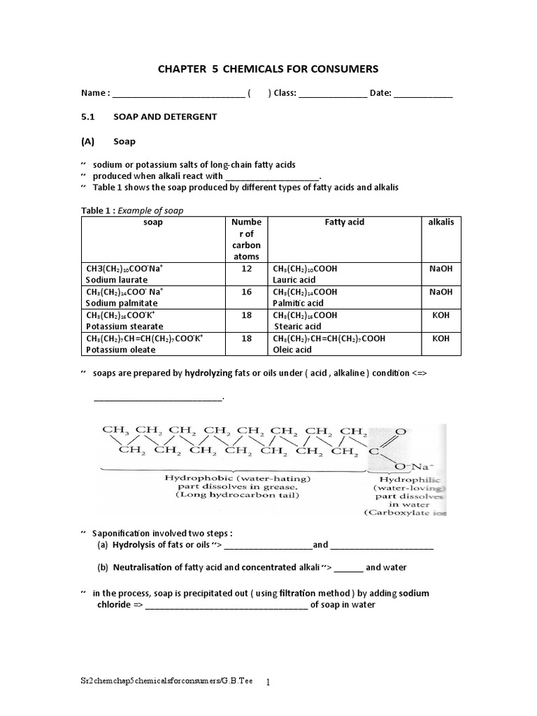 Chapter 5 Chemicals For Consumers: 5.1 Soap and Detergent (A) Soap ...