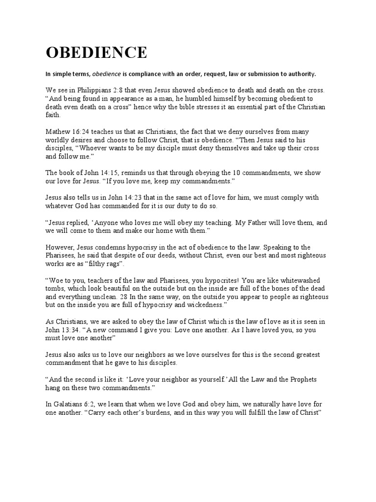 Obedience: in Simple Terms, Obedience Is Compliance With An Order ...