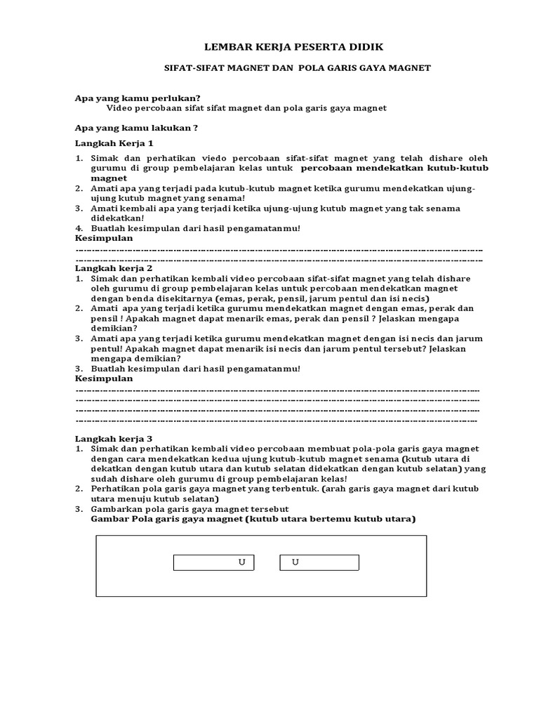 LKPD (Sifat-Sifat Magnet Dan Pola Garis Gaya Magnet) | PDF