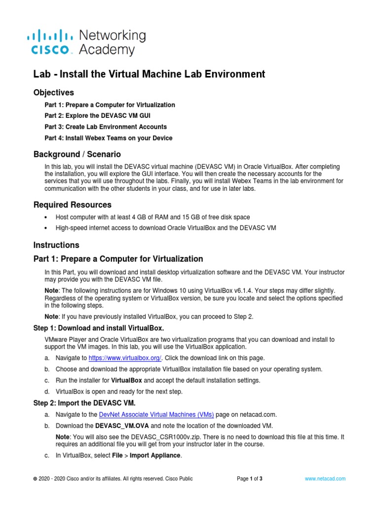 1.1.2 Lab - Install The Virtual Machine Lab Environment | PDF | Virtual Machine | Virtualization