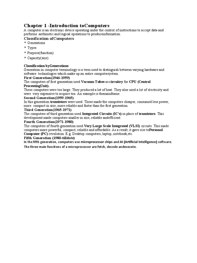 Chapter 1 Generation of Computers | PDF