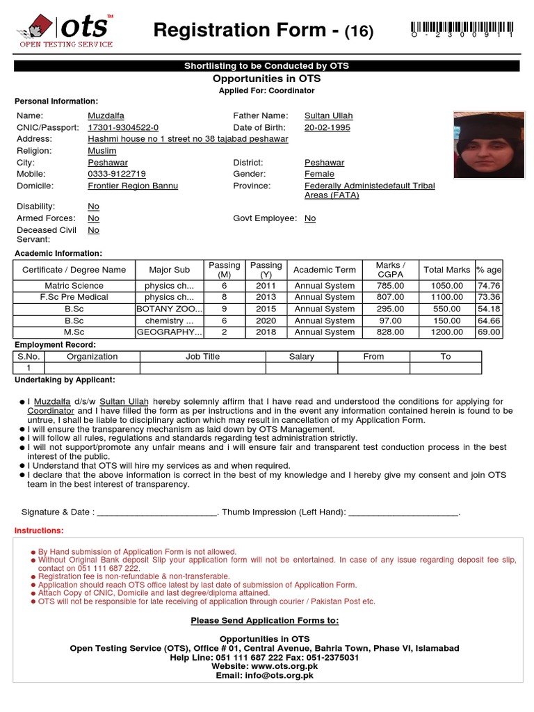 Registration Form - : Opportunities in OTS | PDF | Receipt | Banks