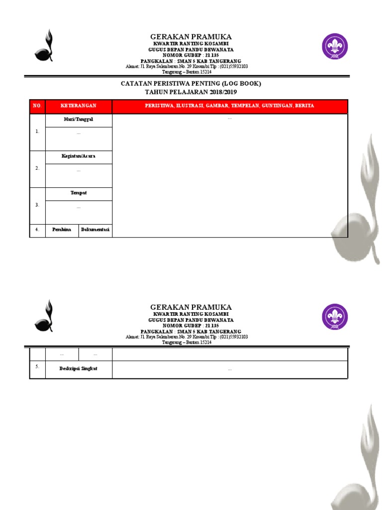Log Book Pramuka Penggalang 2018/2019 | PDF