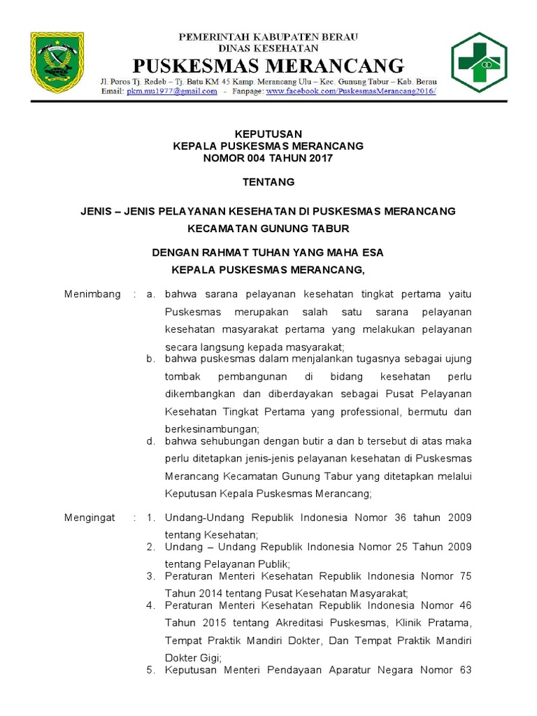 SK Jenis Pelayanan Puskesmas | PDF | Pengembangan Diri