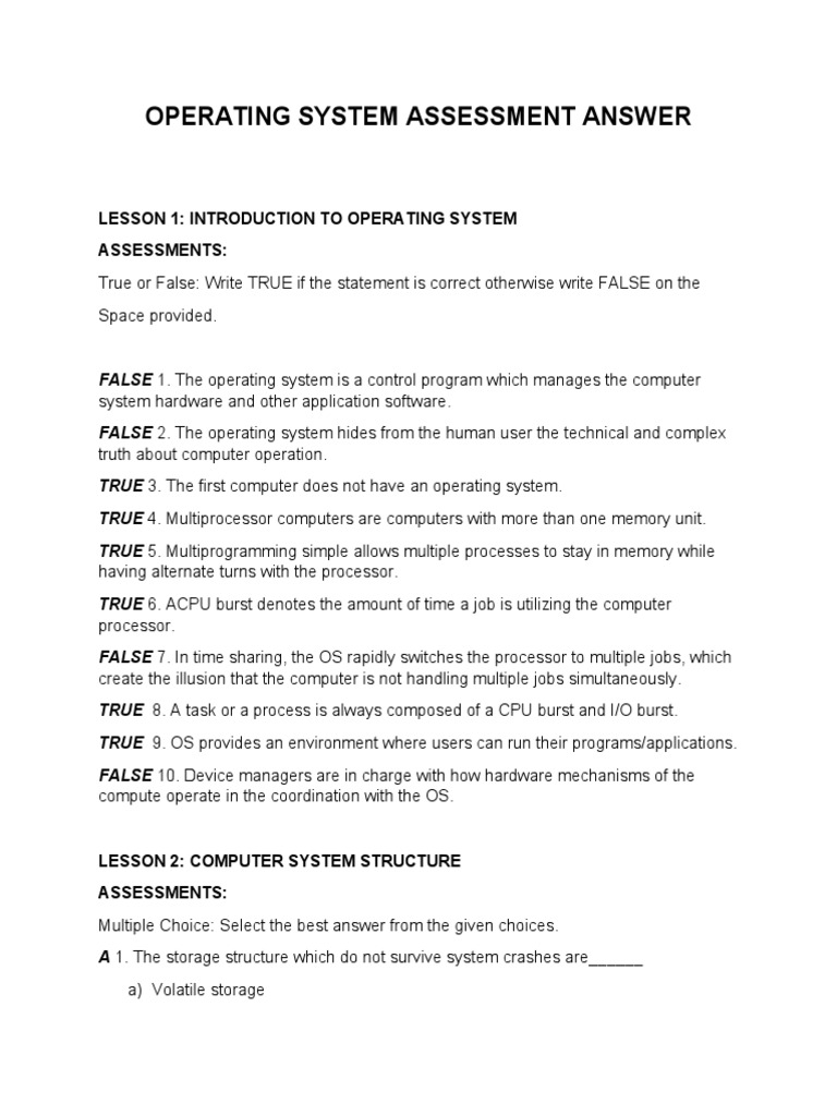 Operating System Assessments | PDF | Computer Data Storage | Process ...