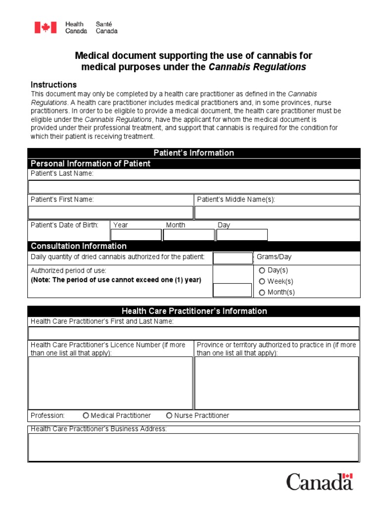 Medical Document Supporting The Use of Cannabis For Medical Purposes ...