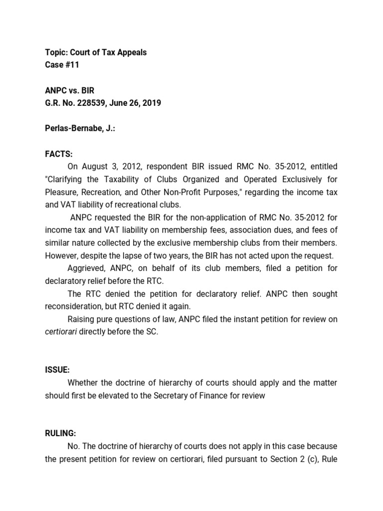 ANPC vs. BIR, G.R. No. 228539, June 26, 2019 | PDF