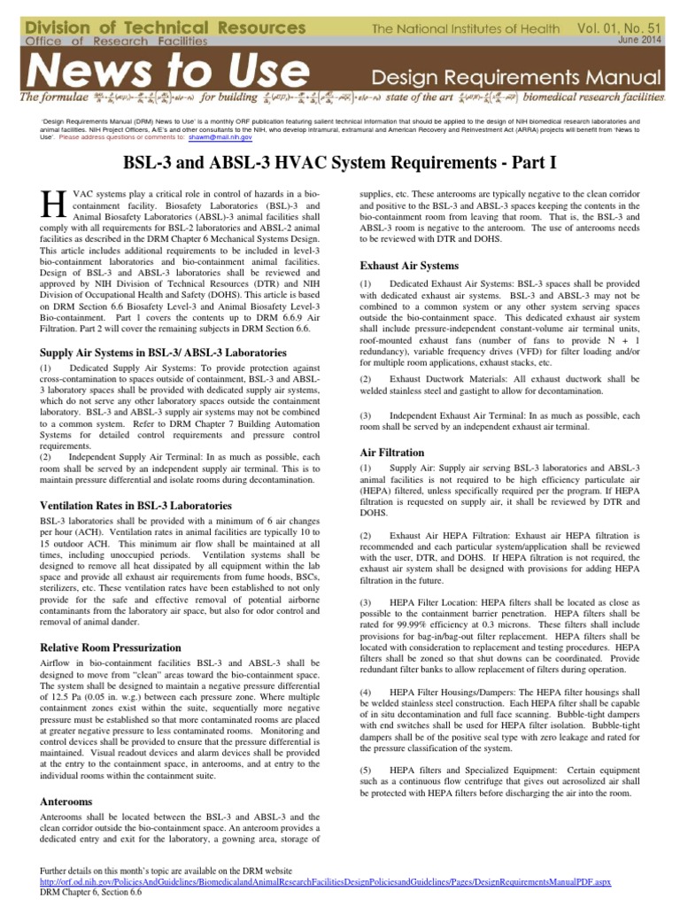 BSL-3 ABSL-3 HVAC System Requirements - Part I LL June 2014 News To Use ...