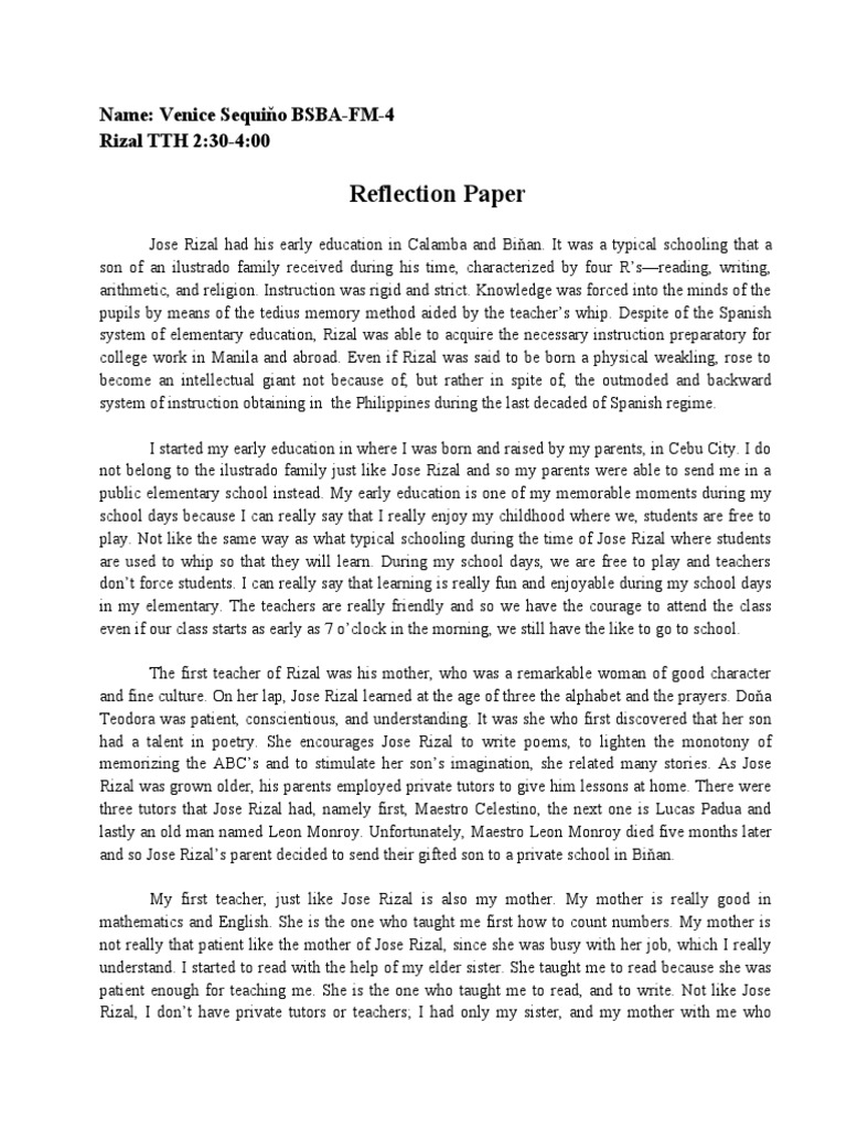 Example Of Reflection Paper About Movie Rizal Reaction Paper 3 000 