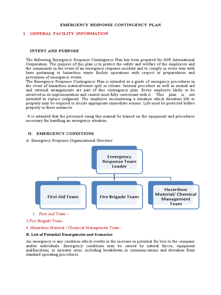 I. General Facility Information: Emergency Response Contingency Plan ...