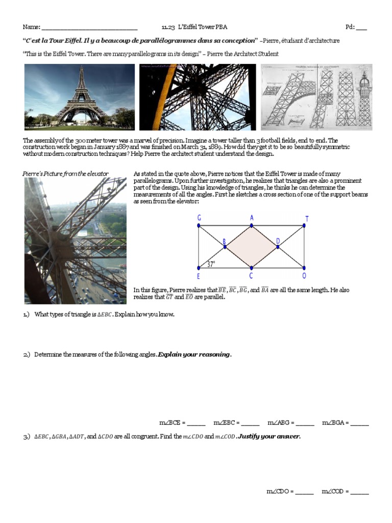Geometric Analysis of the Eiffel Tower | PDF | Triangle | Angle