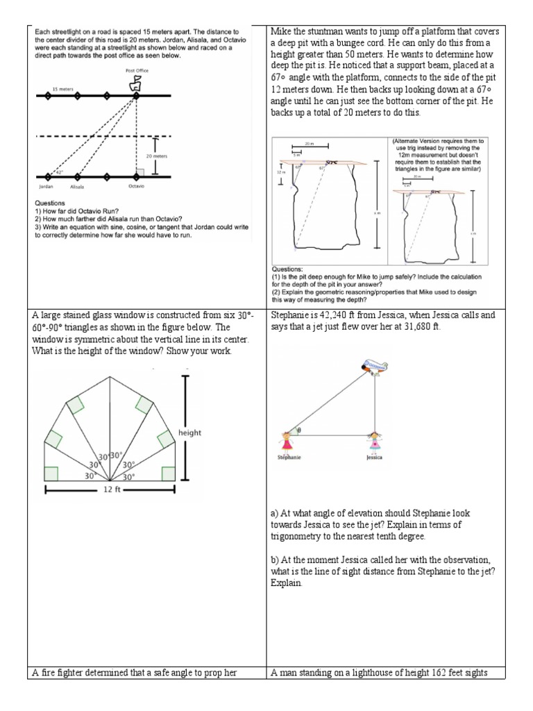 Assorted Trig Application Problems | PDF | Length | Triangle