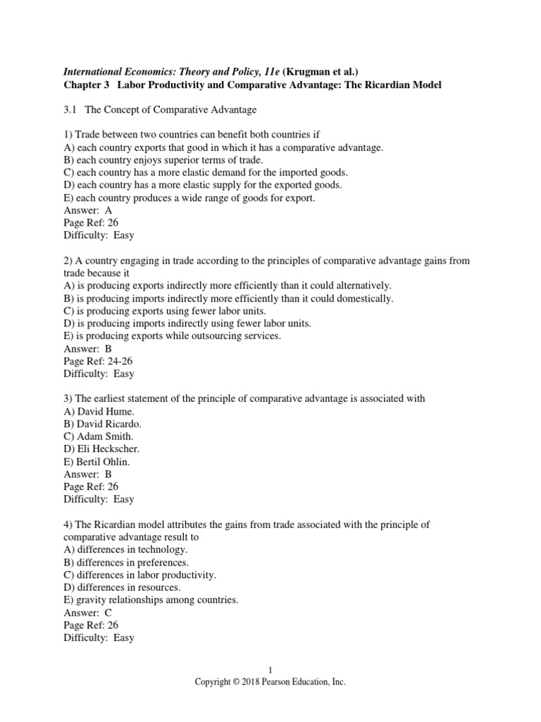 Chapter 3 Labor Productivity and Comparative Advantage: The Ricardian ...