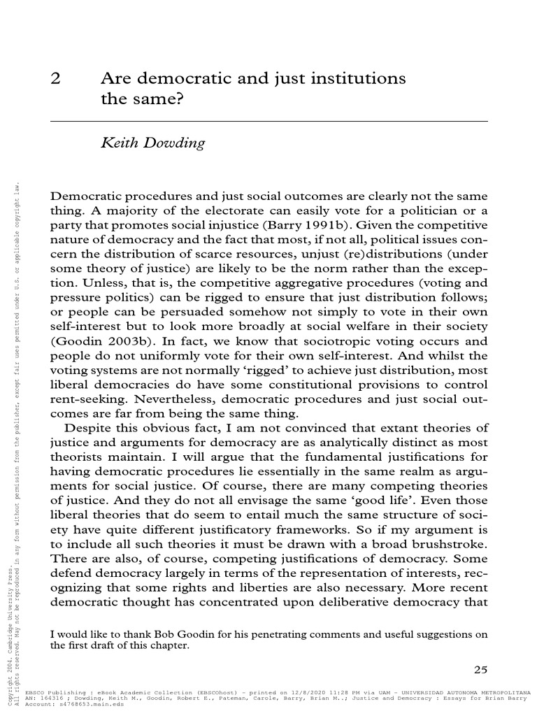 2 Are Democratic and Just Institutions The Same?: Keith Dowding | PDF ...