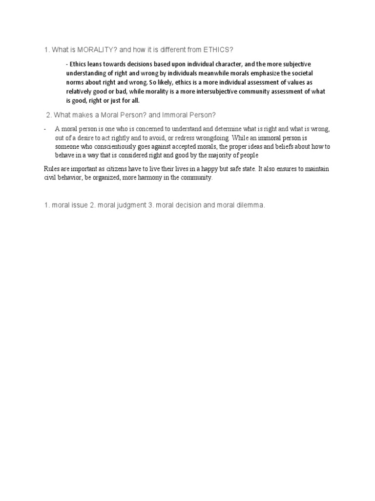 Understanding Morality, Ethics and the Characteristics of Moral and ...