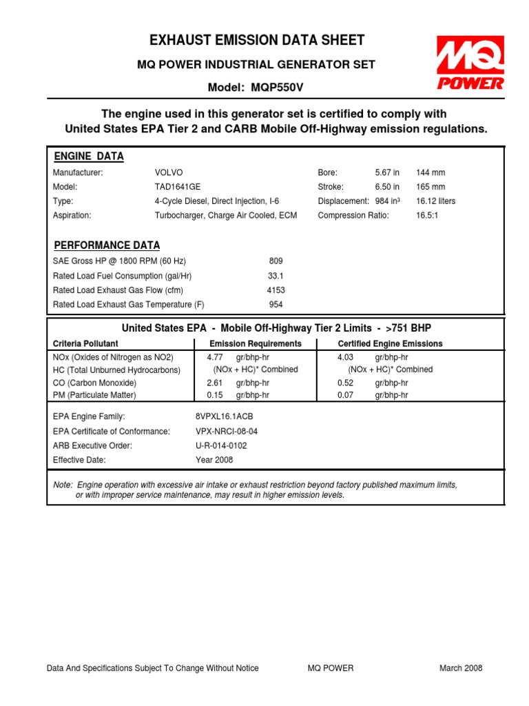 Tad1641ge Engine Cert | PDF | Science & Mathematics