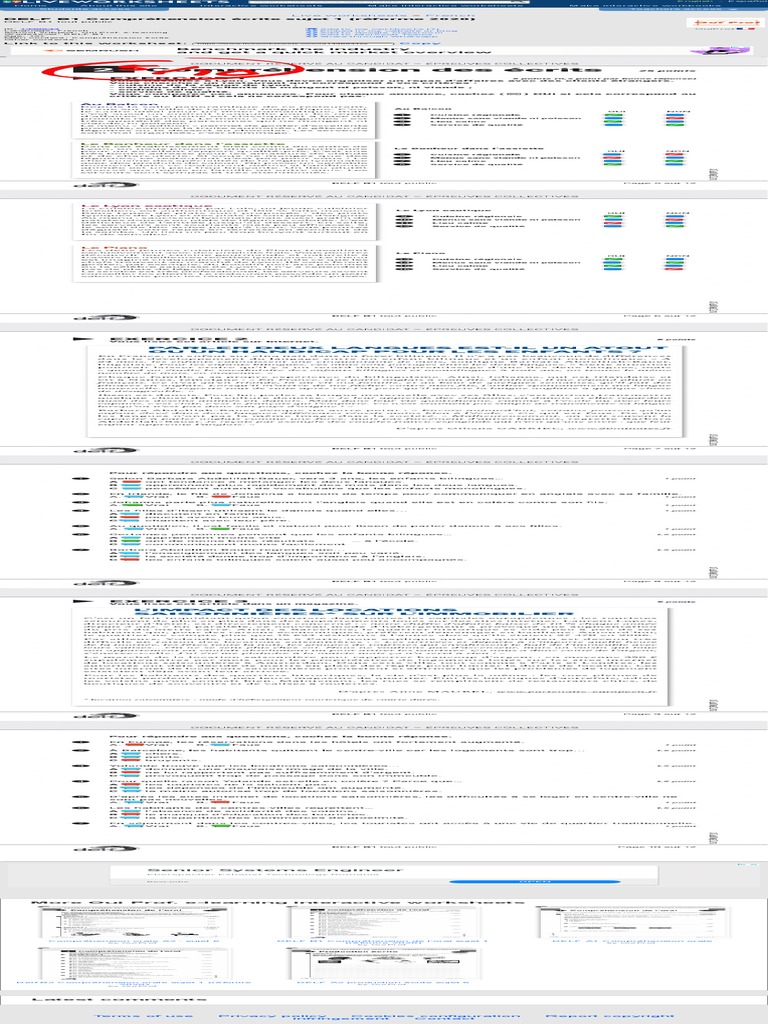 DELF B1 Compréhension Écrite Sujet 1 (Réforme 2020) Worksheet | PDF ...
