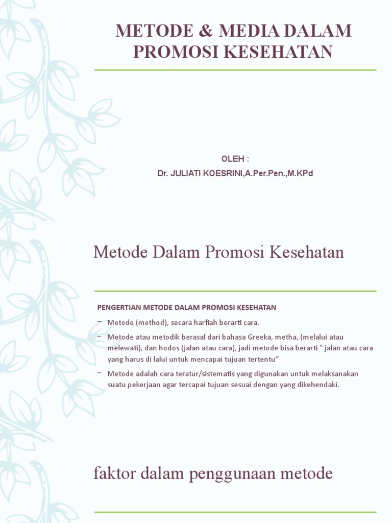 Metode & Media Dalam Promosi Kesehatan | PDF | Karier & Perkembangan