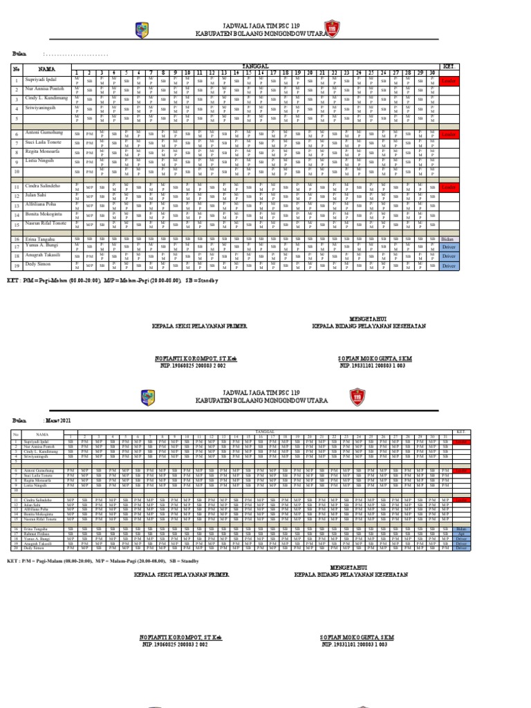 Jadwal Jaga Tim PSC 119 | PDF