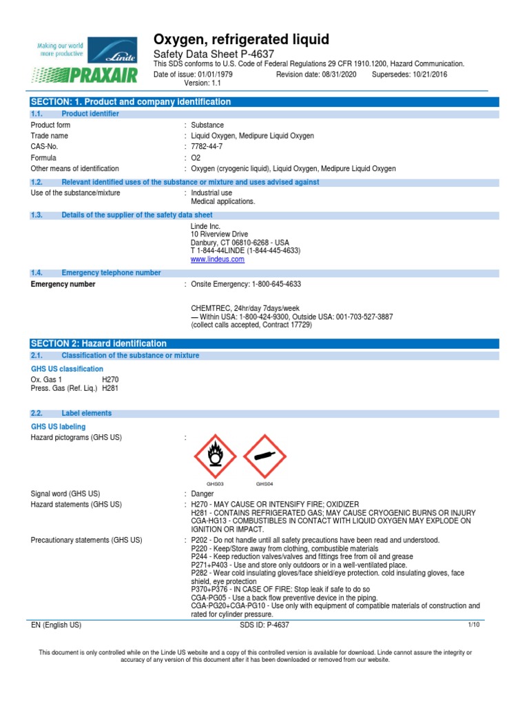 Liquid Oxygen Msds | PDF | Firefighting | Fires