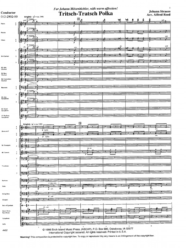 Tritsch-Tratsch Polka - Johann Strauss Arr. Reed (Full Score Only) | PDF