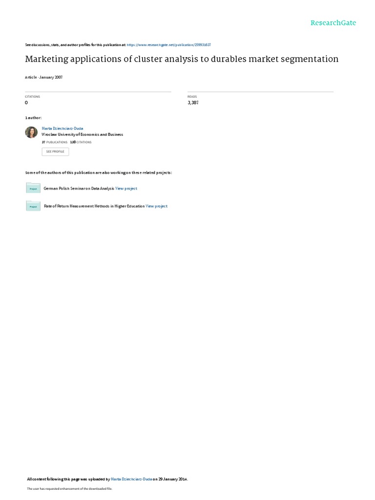 Marketing Applications of Cluster Analysis To Durables Market Segmentation | PDF | Market ...