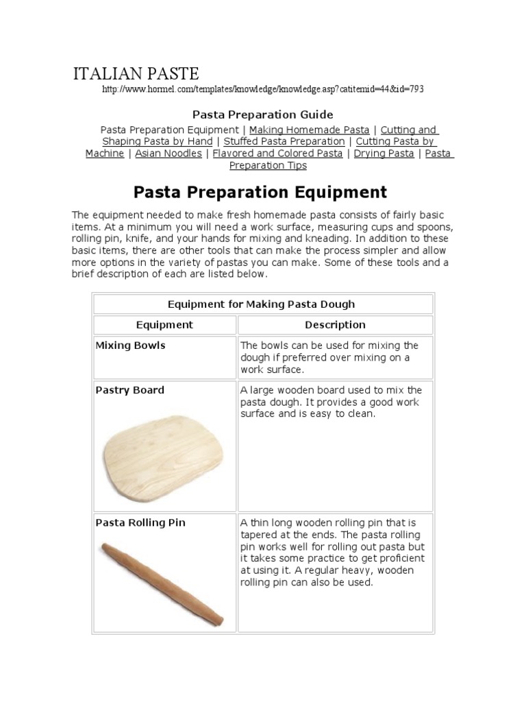 Italian Paste: Pasta Preparation Equipment | PDF | Pasta | Dough