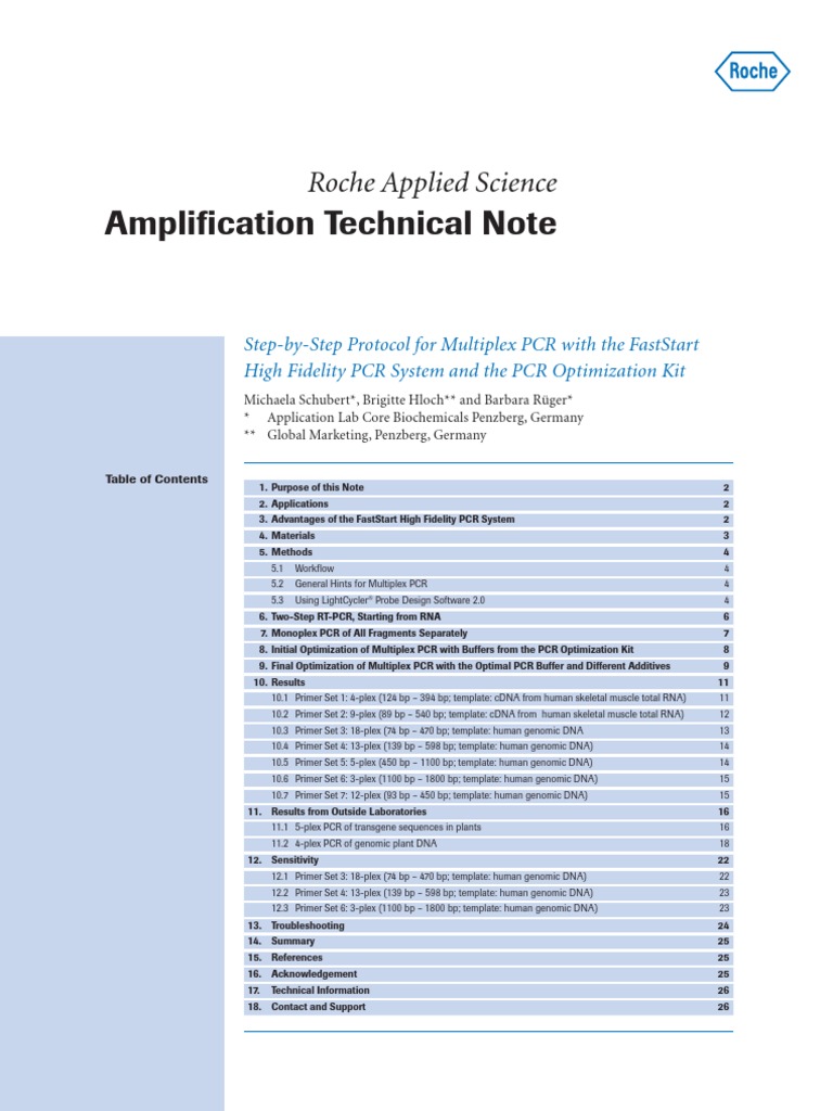 Step by Step Protocol For Multiplex PCR With The FastStartHigh Fidelity ...