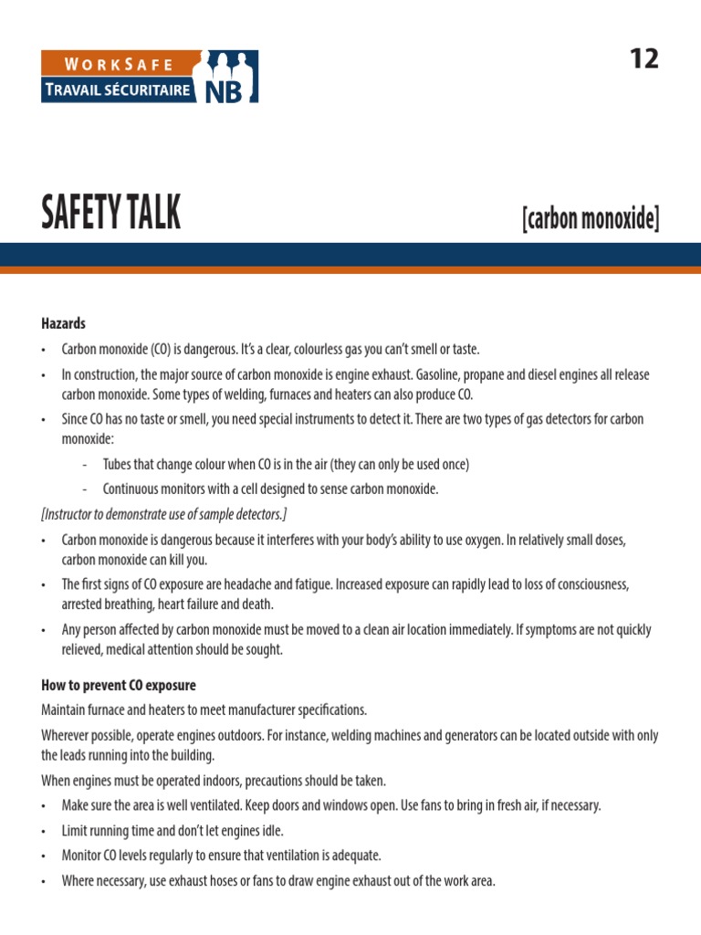 Safety Talk: (Carbon Monoxide) | PDF | Carbon Monoxide | Exhaust Gas