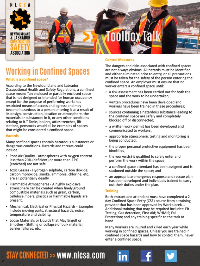 2019-09-05 Toolbox Talk - Working in Confined Spaces | Download Free PDF | Labor Relations ...