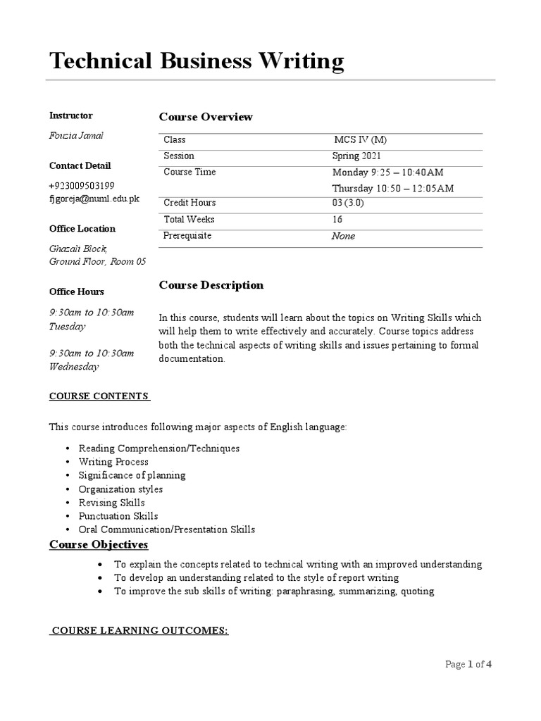 Technical Business Writing: Course Overview | PDF | Academic Dishonesty ...