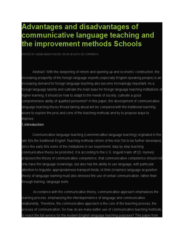 Advantages and Disadvantages of Communicative Language Teaching and The ...