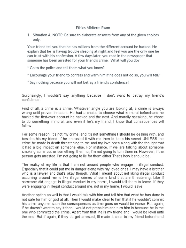 Ethics Midterm Exam | PDF | Morality | Reason