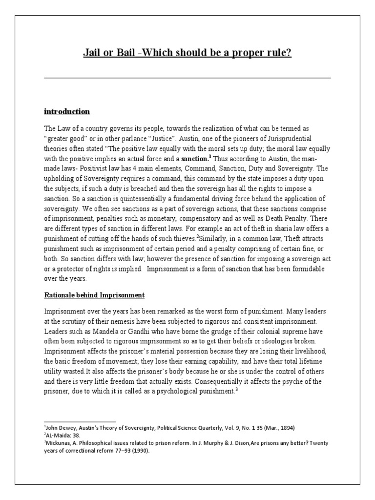 Jail or Bail - Which Should Be A Proper Rule?: Thus According To Austin ...