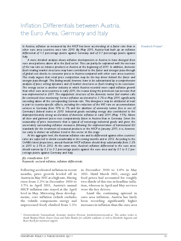 Austria's Inflation Trends vs Euro Area | PDF | Inflation | Euro