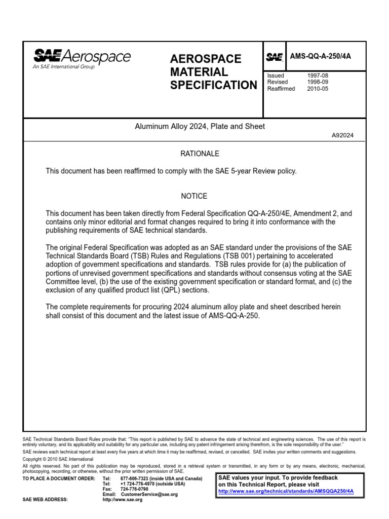 Aerospace Material Specification: Aluminum Alloy 2024, Plate and Sheet ...