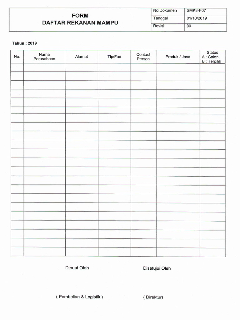 SMK3-F07 Form Daftar Rekanan Mampu | PDF