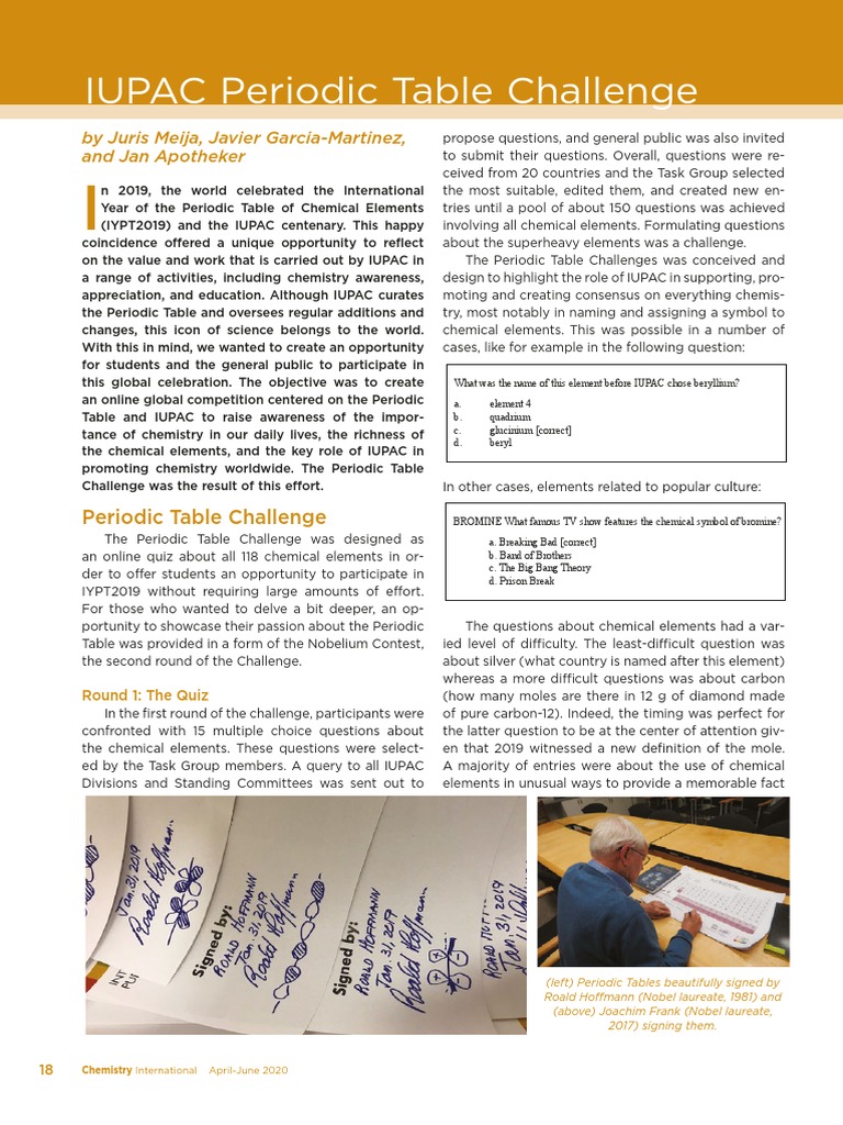 Periodic Table Challenge | PDF | International Union Of Pure And ...
