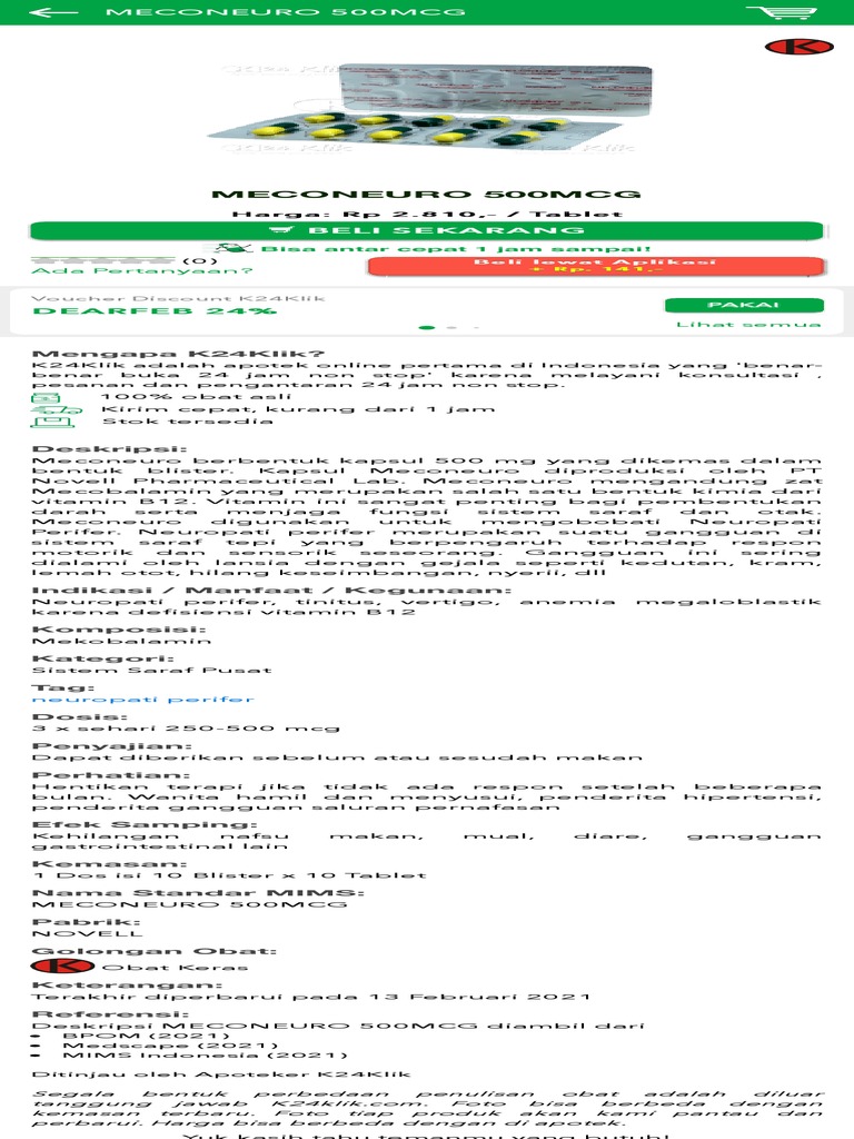 MECONEURO 500MCG - Manfaat, Dosis, Efek Samping - K2 | PDF | Sains ...