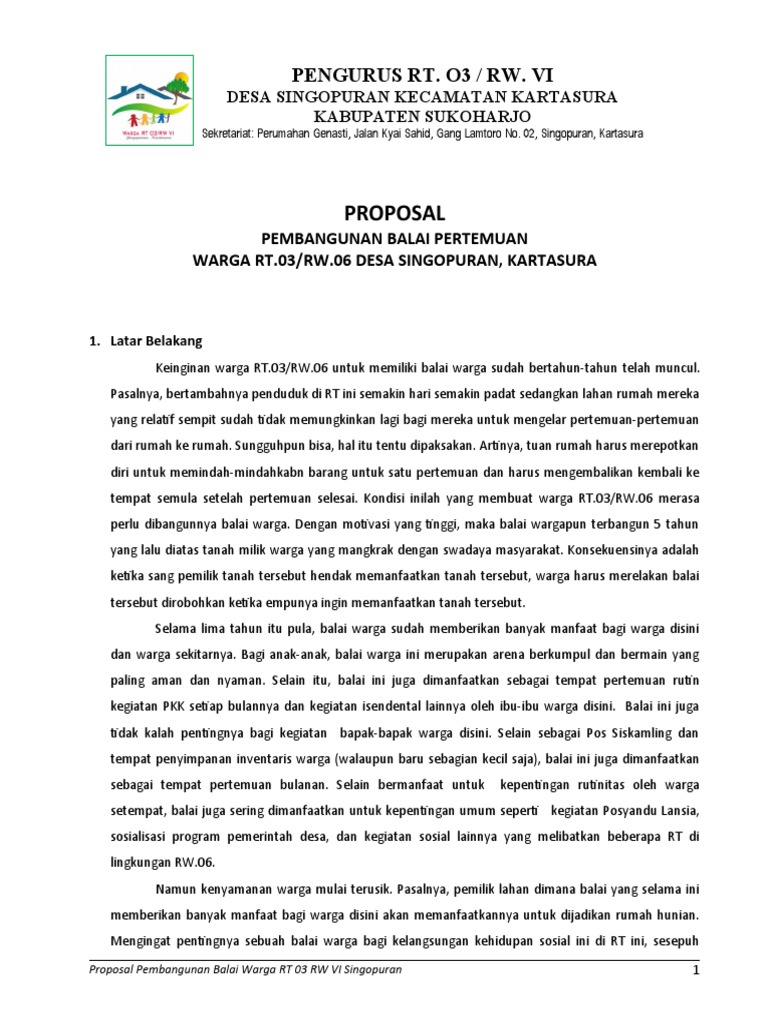Proposal Pembangunan Balai Warga RT 03 | PDF | Politik | Griya & Taman